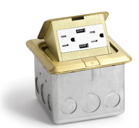 Lew Electric PUFP-SQ-BR-USB Pop Up Floor Box W/ 15A Duplex Power & 2 ...