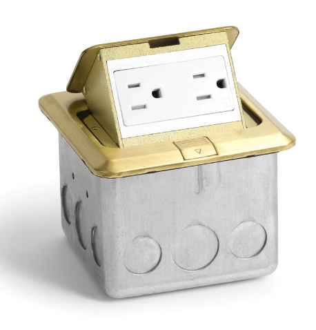 Lew Electric PUFP-SQ-BR Pop Up Floor Box W/ 15A Duplex Power Outlet ...